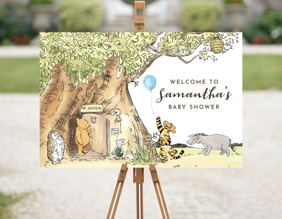 Classic Winnie the Pooh Baby Shower Welcome Sign Template Tigger Piglet ...