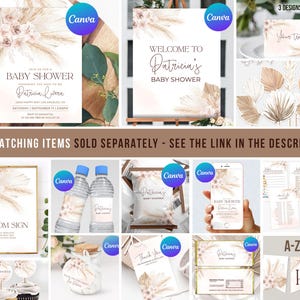 Boho Floral Baby Shower Favor Tag Printable Dried Flowers Pampas Grass ...