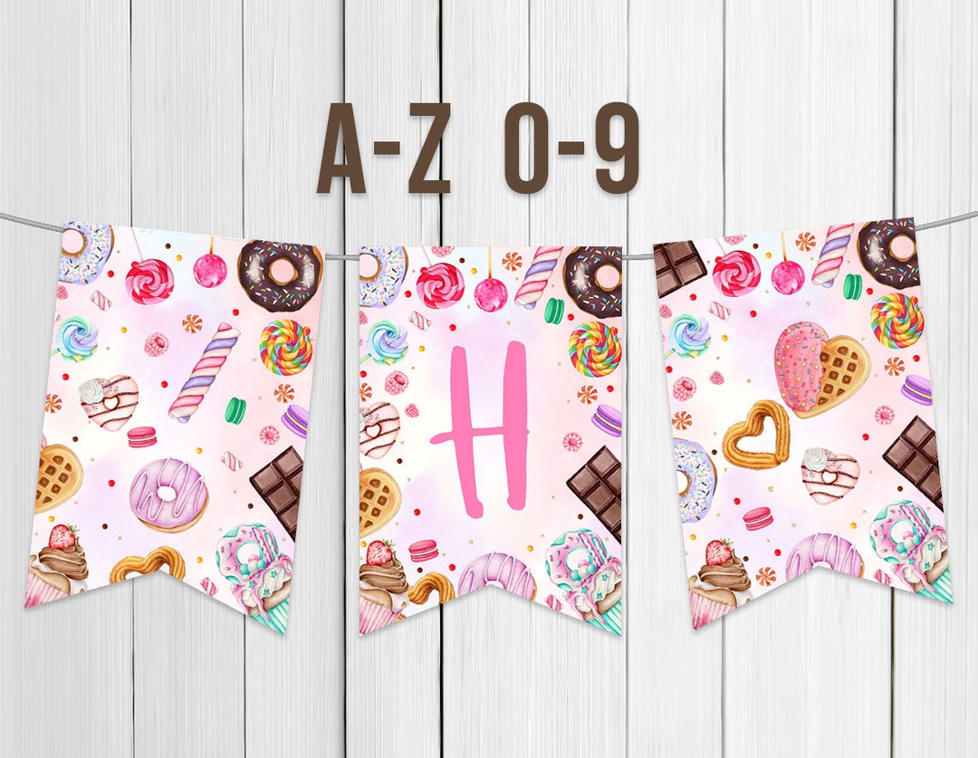 Printable Banner Letters A to Z Birthday Party Decoration Pink Candy ...