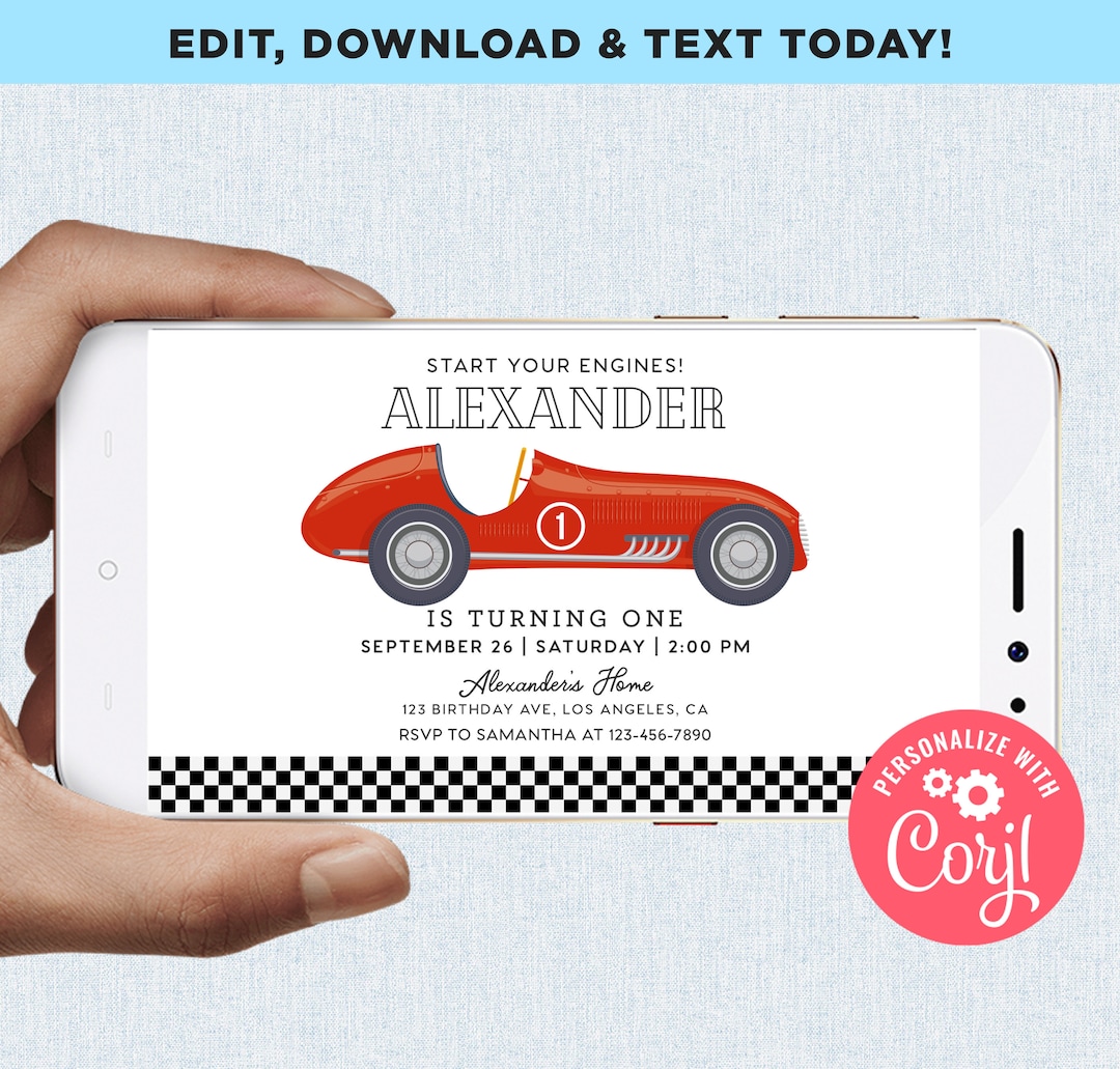 Racing Birthday Invitation Boy Digital Mobile Phone Electronic Email ...