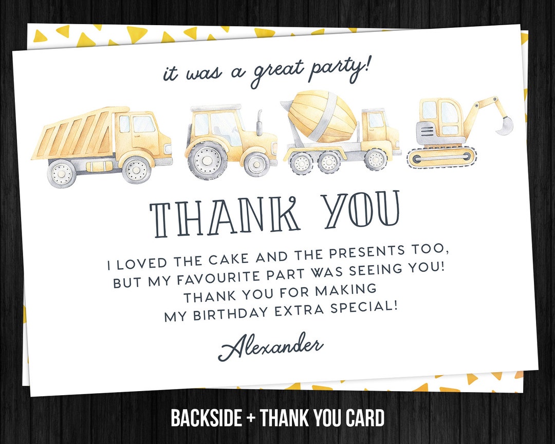 Dump Truck Thank You Card Boy Under Construction Thank You Card ...