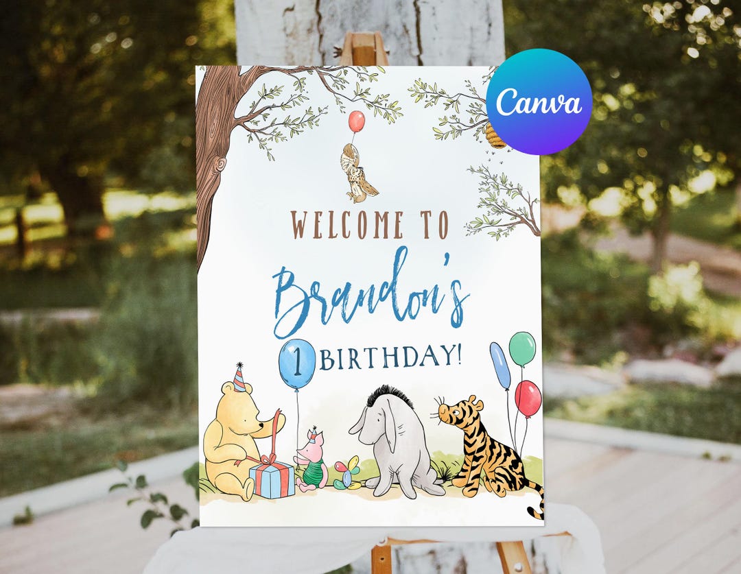First Birthday Welcome Sign Boy Classic Winnie the Pooh Decoration ...