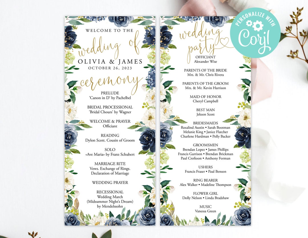 Wedding Program Template Download Order of Ceremony Program Editable ...