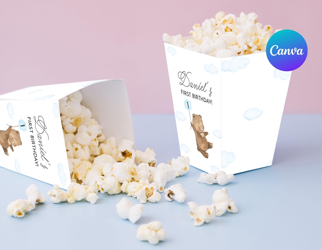 Teddy Bear First Birthday Popcorn Bags Cute Beary 1st Birthday Boy ...