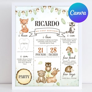 Woodland Animals First Birthday Milestone Board Calling All Party ...