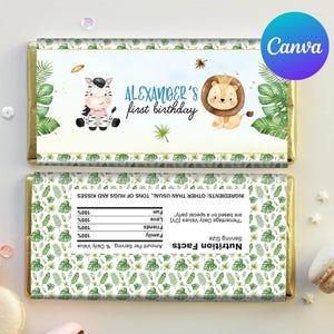 Safari First Birthday Boy Chocolate Wrapper Calling All Party Animals ...