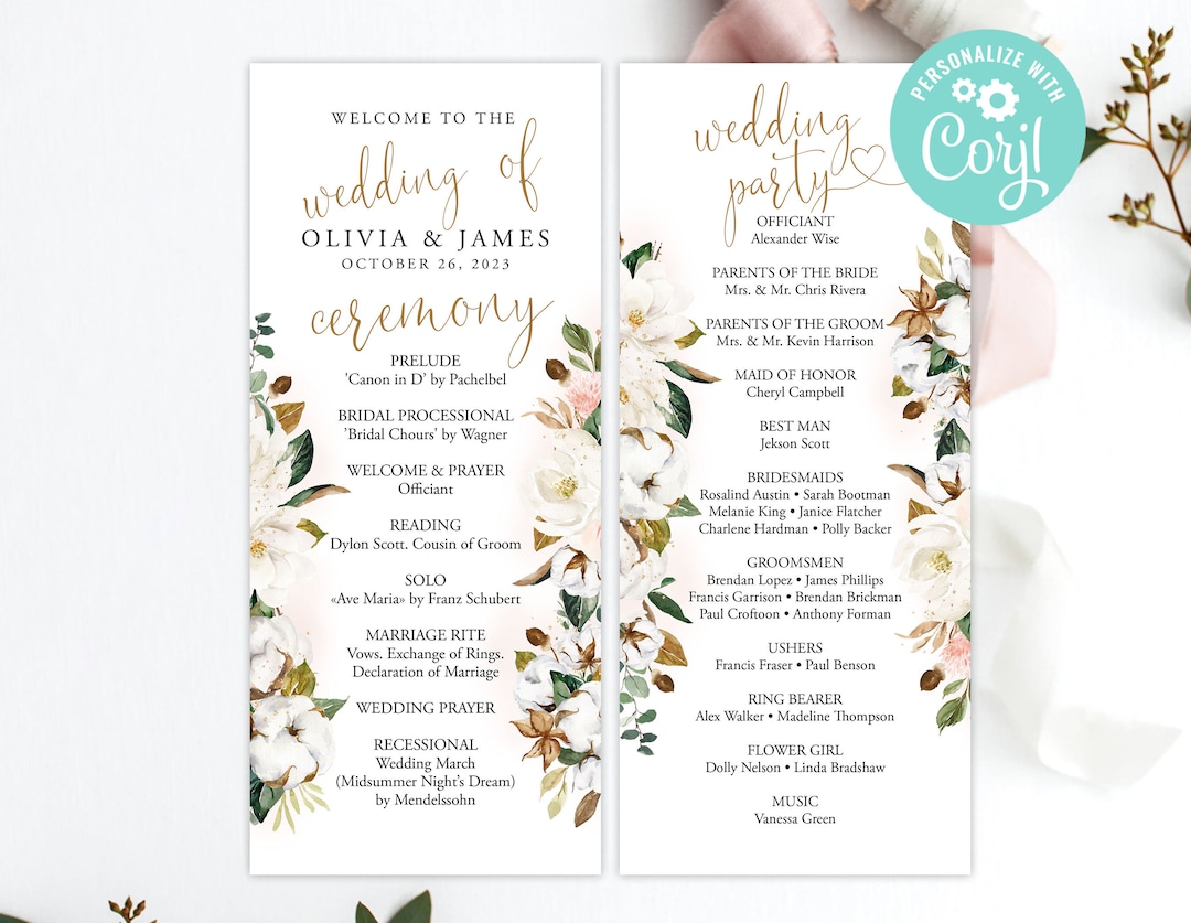 Wedding Program Download Order of Ceremony Program Customizable Digital ...