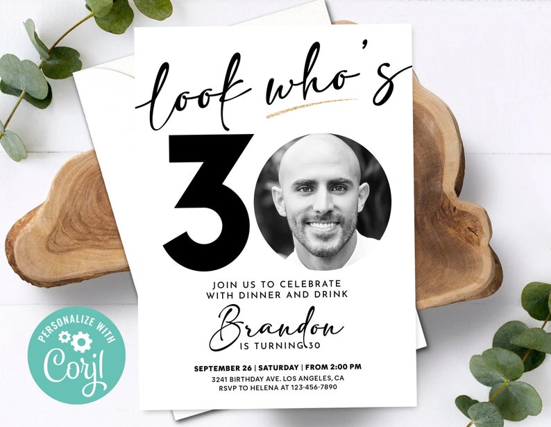 Look Who's 30 Birthday Invitation With Photo Picture Black - Etsy