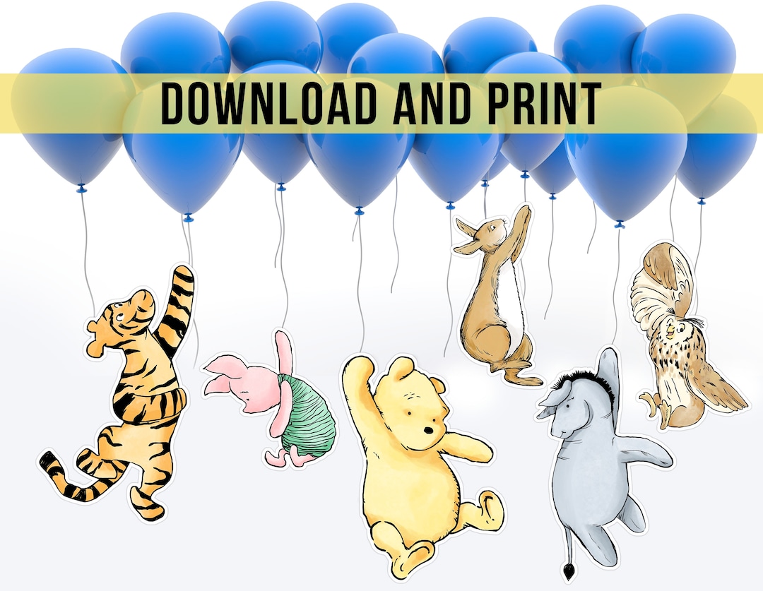 Classic Winnie the Pooh and Friends Cutout Prop Holding Balloon Hanging ...