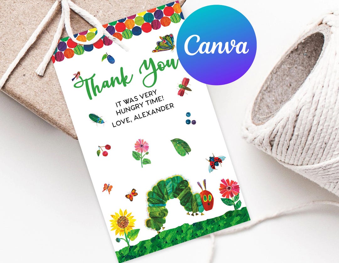 Very Hungry Caterpillar First Birthday Thank You Tags Printable Favor ...