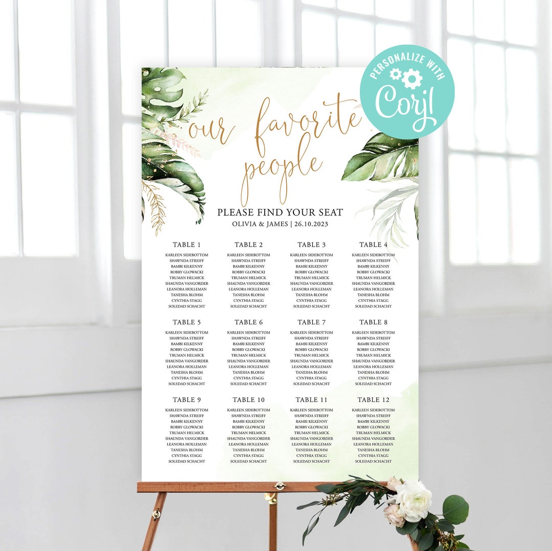 Wedding Seating Chart Template Printable 12 Tables Plan Editable ...