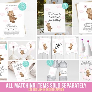 Beary First Birthday Centerpieces Teddy Bear 1st Birthday Girl Pink ...