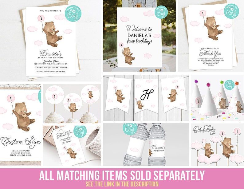 Beary First Birthday Centerpieces Teddy Bear 1st Birthday Girl Pink ...