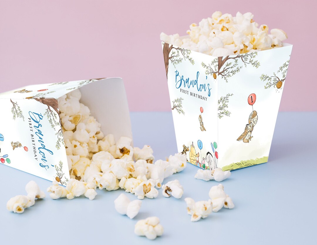 First Birthday Popcorn Bags Boy Classic Winnie the Pooh Popcorn Box ...