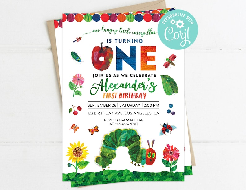 Very Hungry Caterpillar First Birthday Invitation Birthday - Etsy