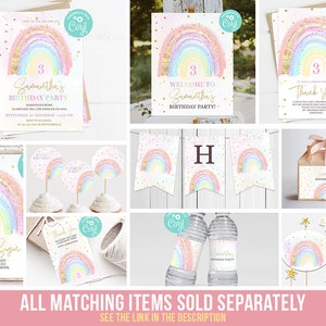 Rainbow Birthday Bottle Labels Girl Boho Gold Stars Pink Pastel Rainbow ...