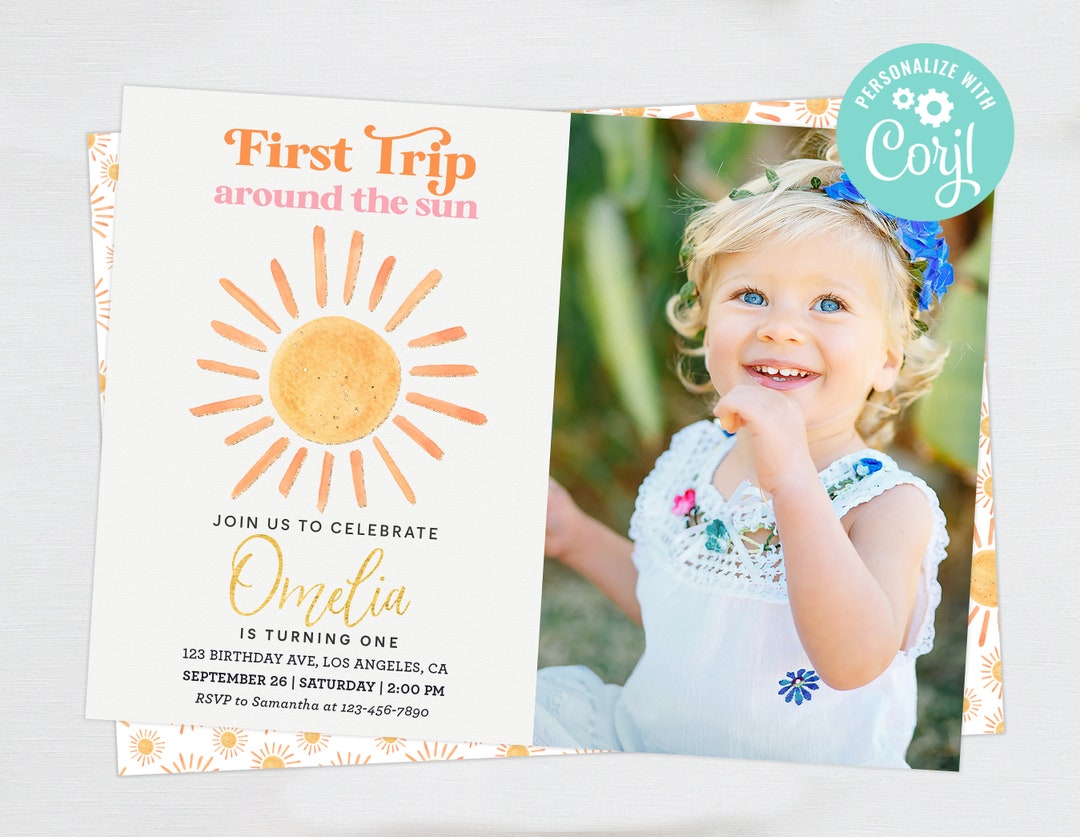 First Trip Around The Sun Birthday Invitation Photo Picture Etsy Uk