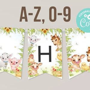 Printable Banner Letters Baby Shower Decoration Cute Farm Animals Ranch ...