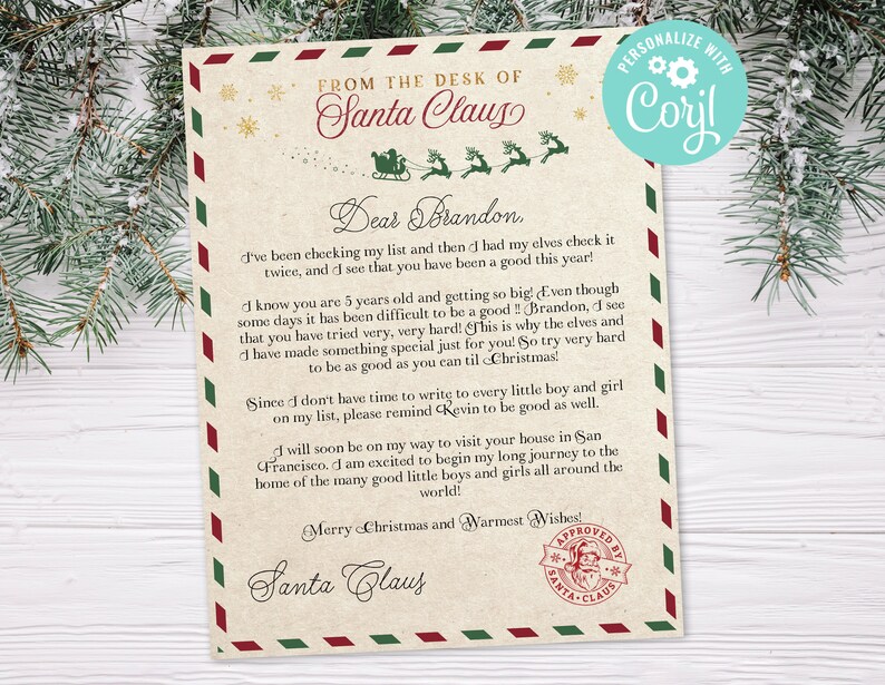 Santa Letter From the Desk of Santa Personalized Letter - Etsy
