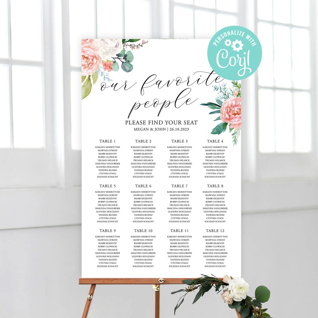 Wedding Seating Chart Template Printable 12 Tables Plan Editable ...
