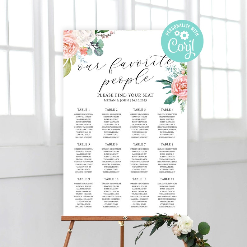 Wedding Seating Chart Template Printable 12 Tables Plan - Etsy