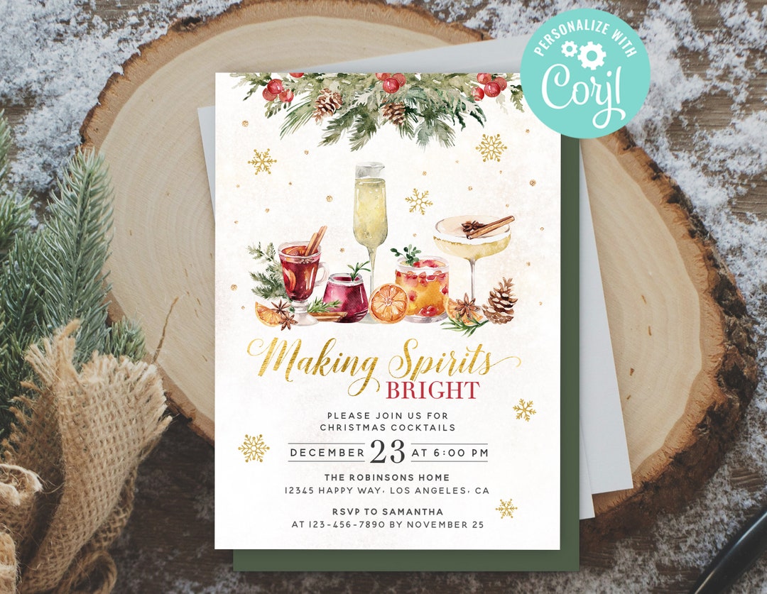 Making Spirits Bright Invitation Adult Christmas Holiday Cocktail Party ...