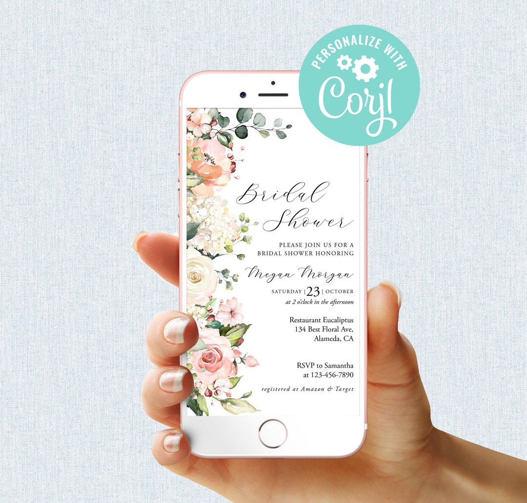 Bridal Shower Evite Template Editable Digital Mobile Phone Electronic ...