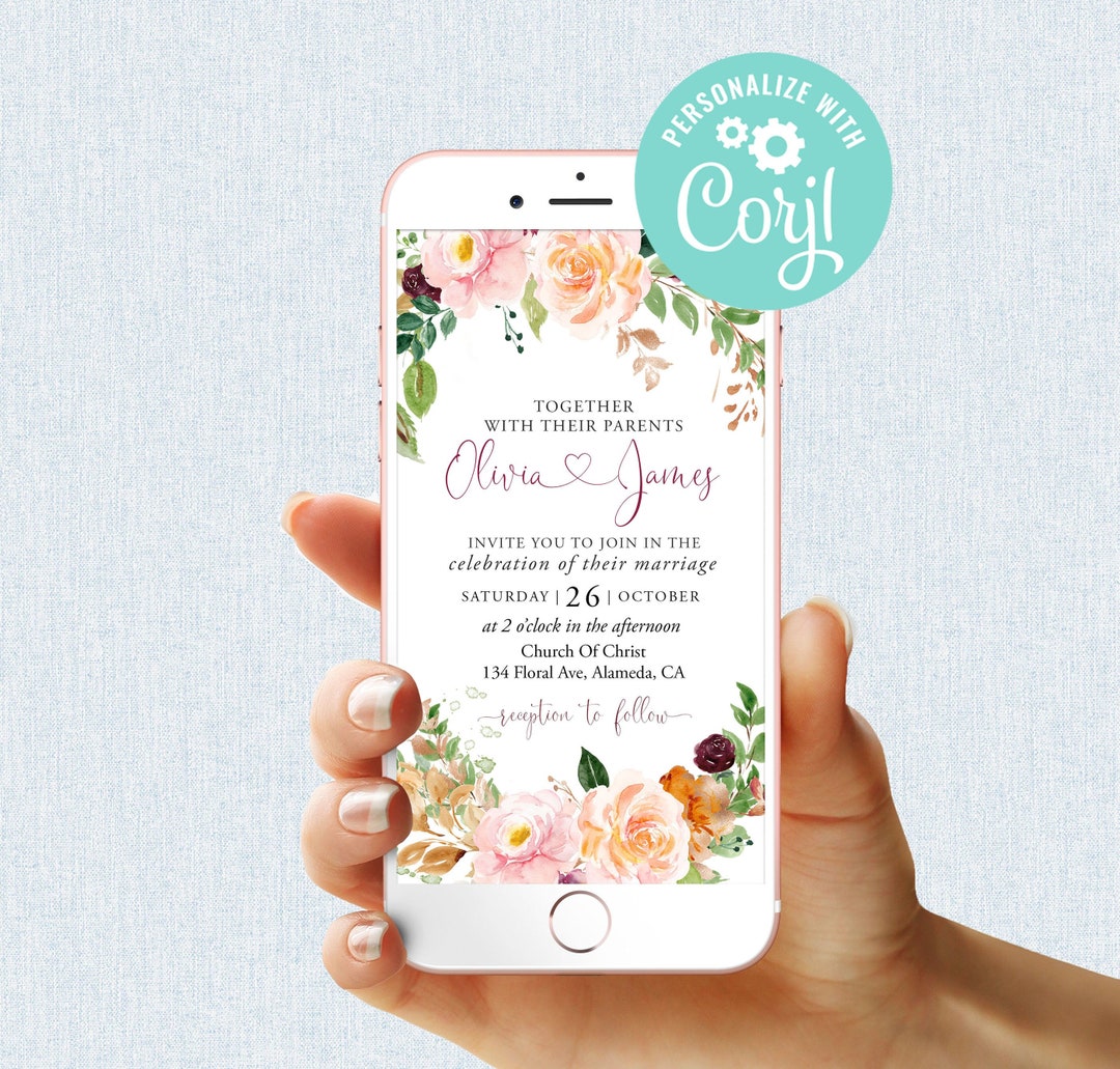 Wedding Evite Template Instant Download Editable Digital Mobile Phone ...