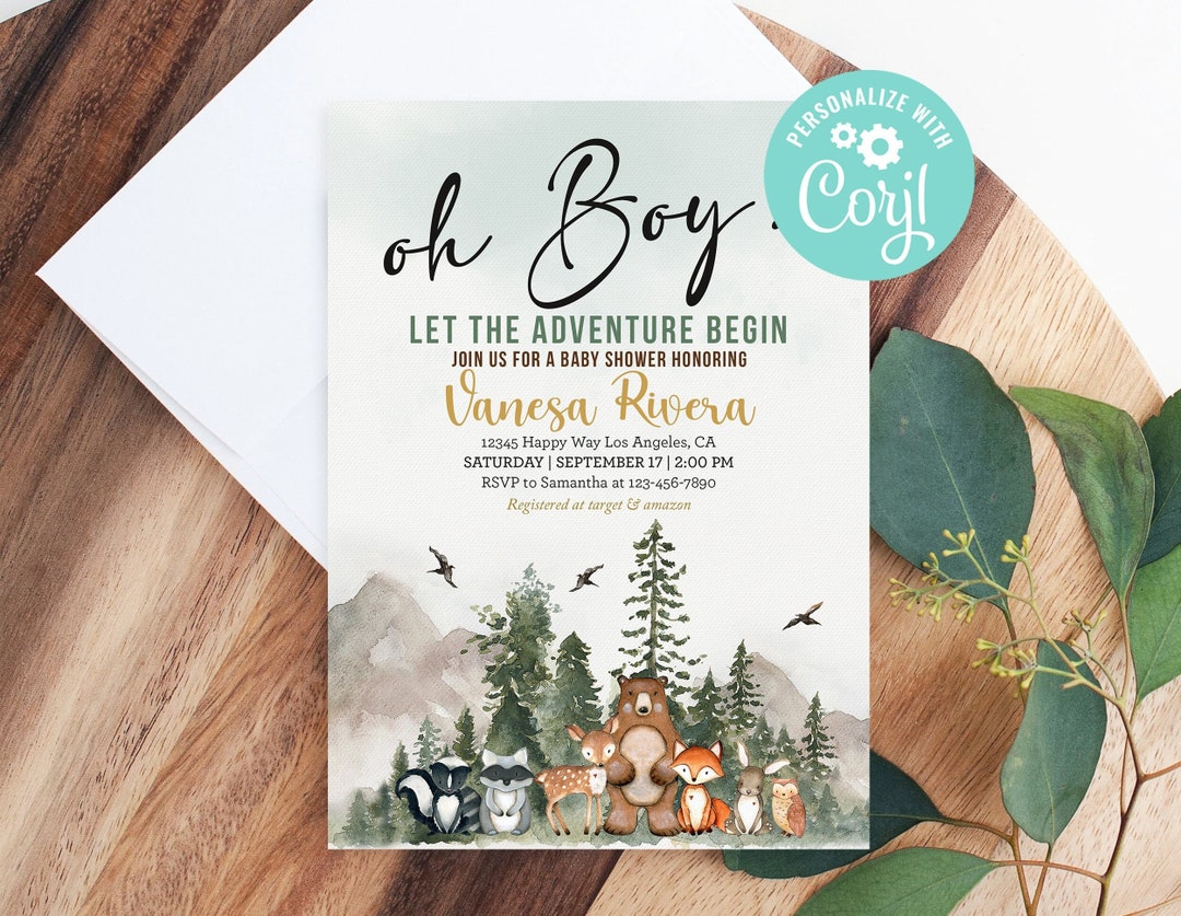 Let the Adventure Begin Baby Shower Invitation Oh Boy Woodland - Etsy Let the Adventure Begin Baby Shower Invitation Oh Boy Woodland - Etsy