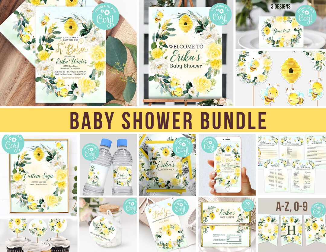 Honey Bee Baby Shower Party Decorations Bundle Oh Baybee Yellow Flowers ...