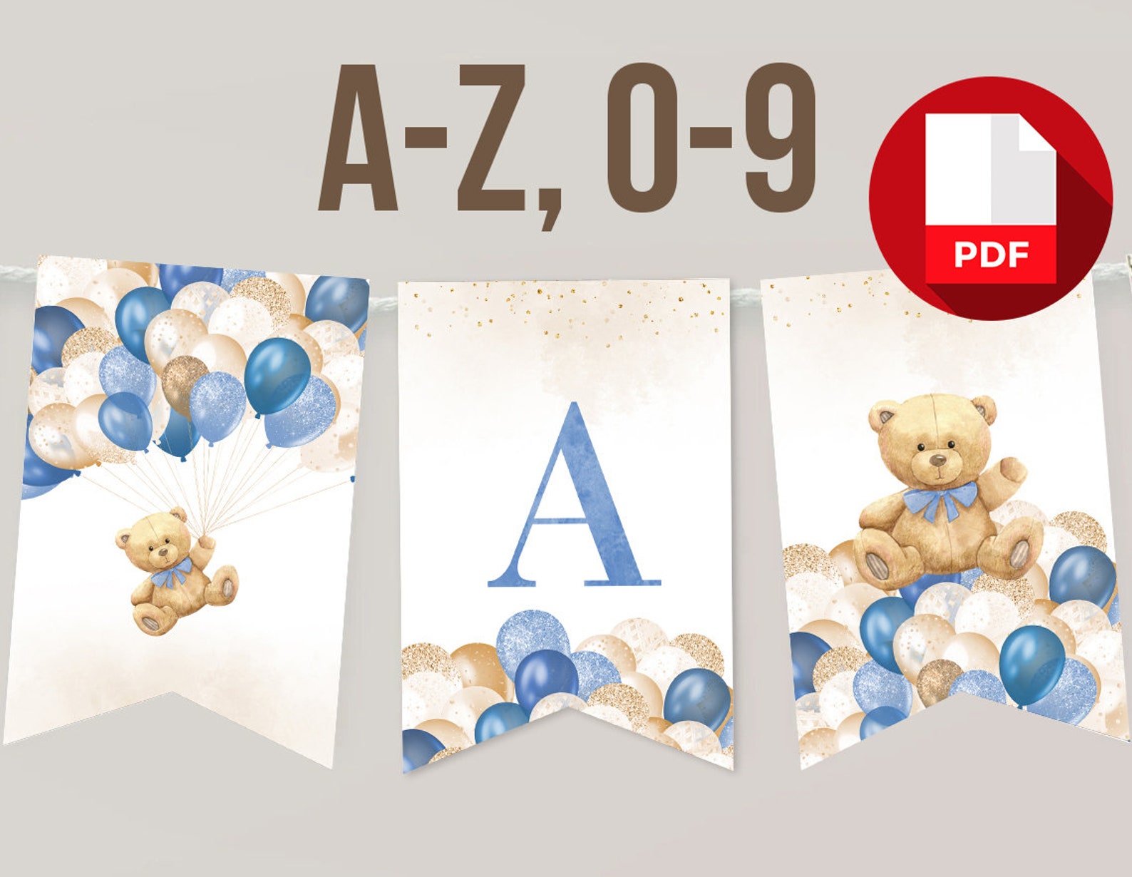 Printable Banner Letters Baby Shower Boy Decoration Teddy Bear Balloon ...