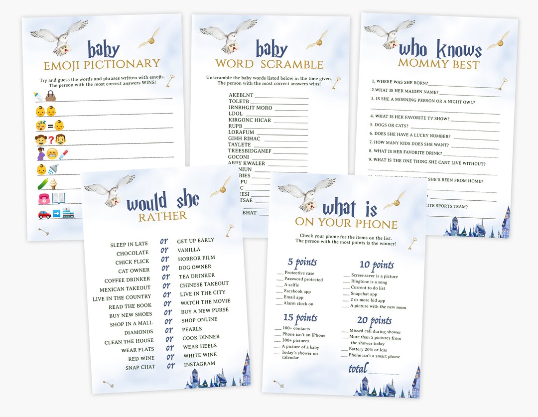 Set of 5 Wizard Baby Shower Games Printable Party Decoration A Magical ...