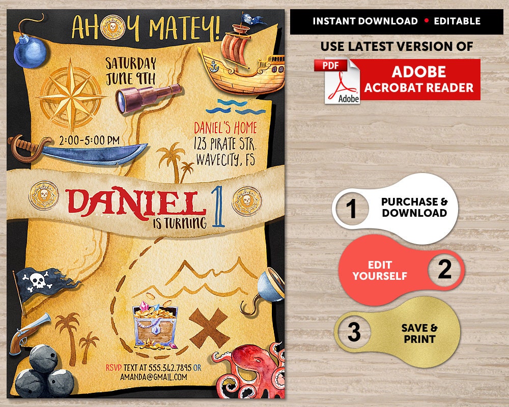 Pirate Map Invitation Template