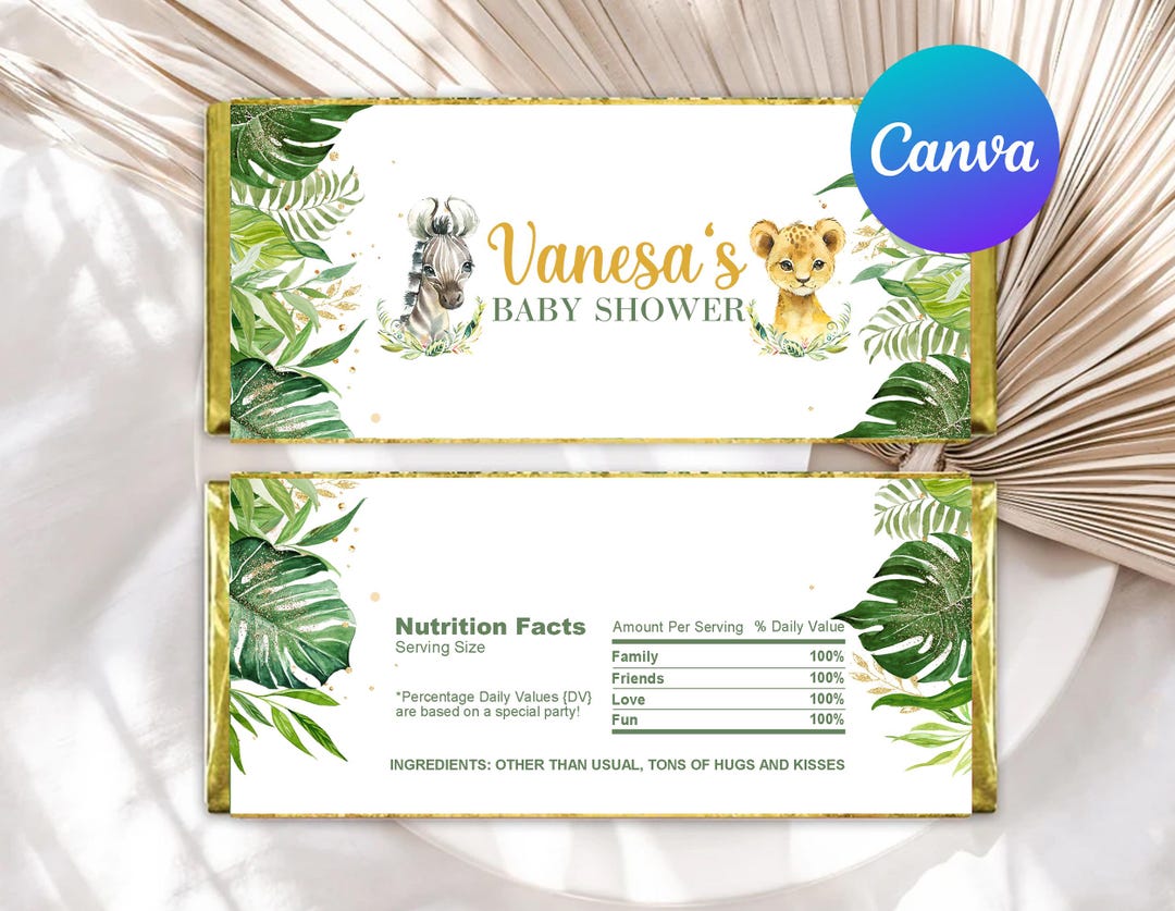Baby Shower Girl Chocolate Wrapper Sweet Baby Girl Safari Animals Zebra ...