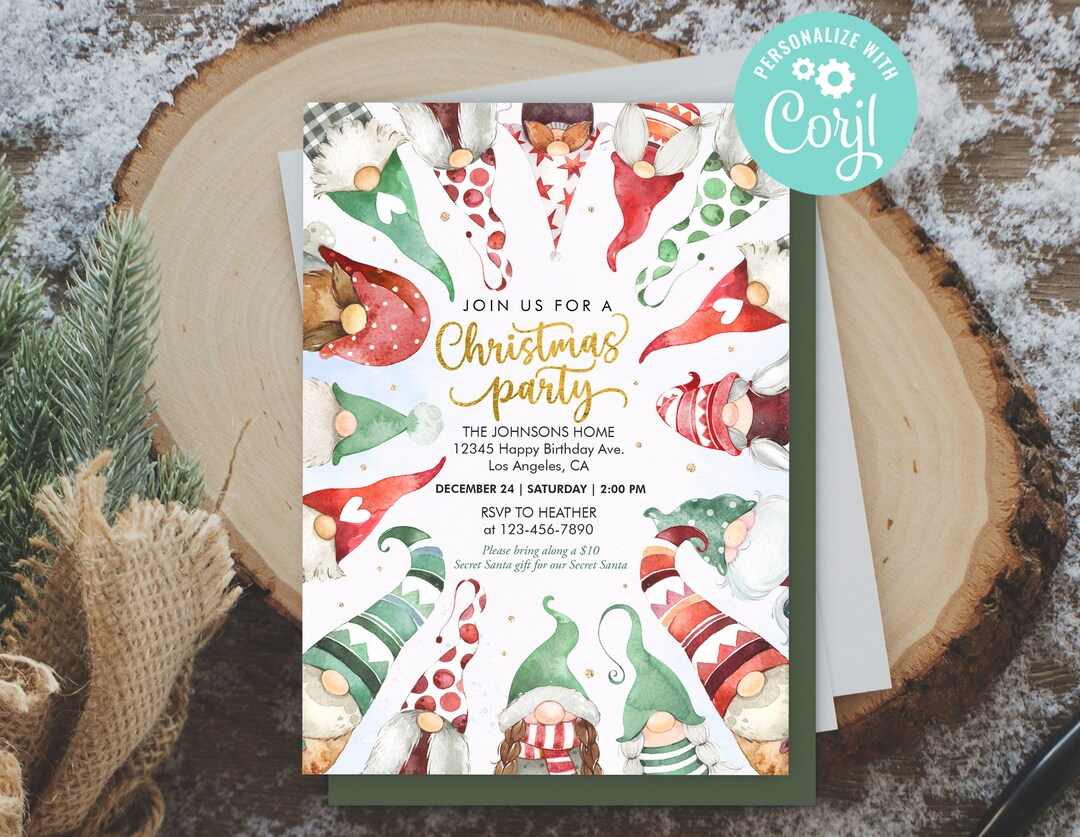 Merry Christmas Gnomes Party Invitation Instant Download Holiday Party ...