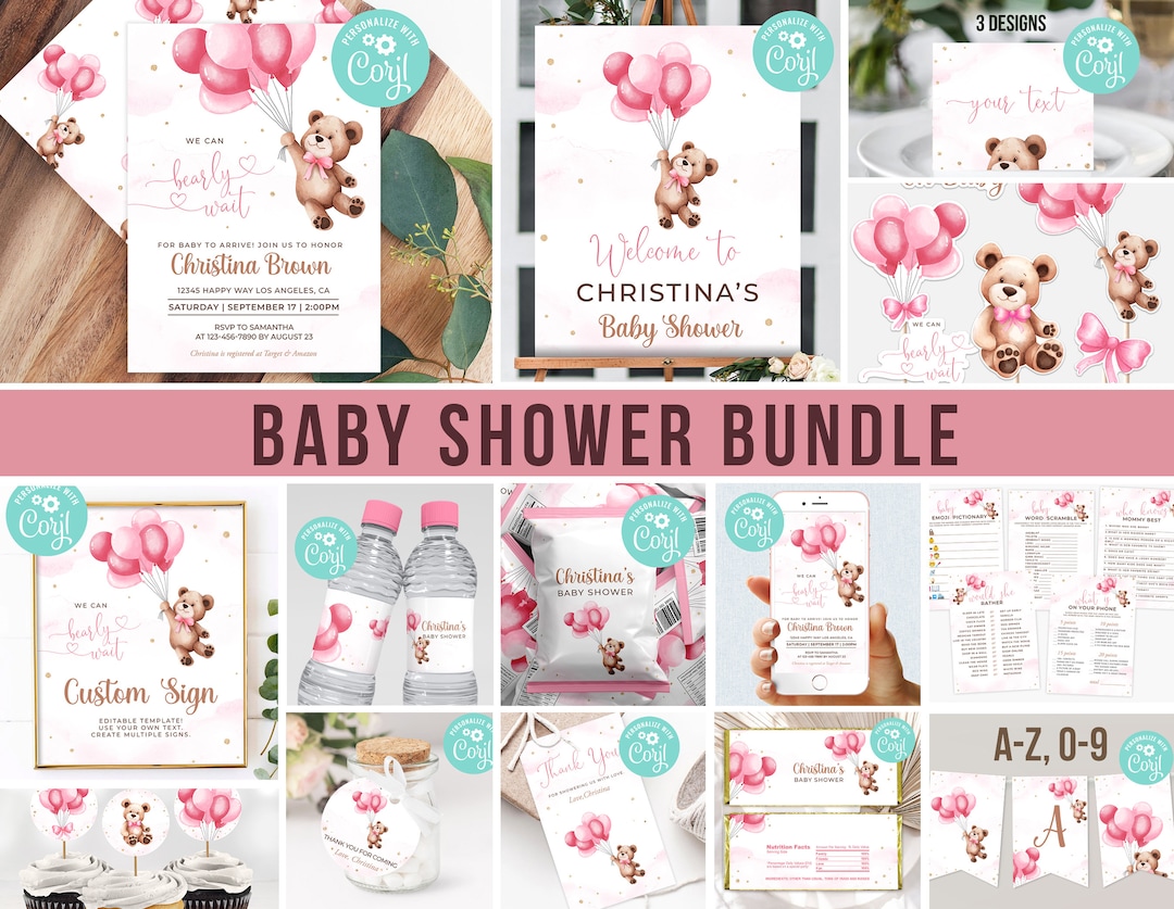 Teddy Bear Balloon Baby Shower Party Decorations Bundle Girl Pink ...