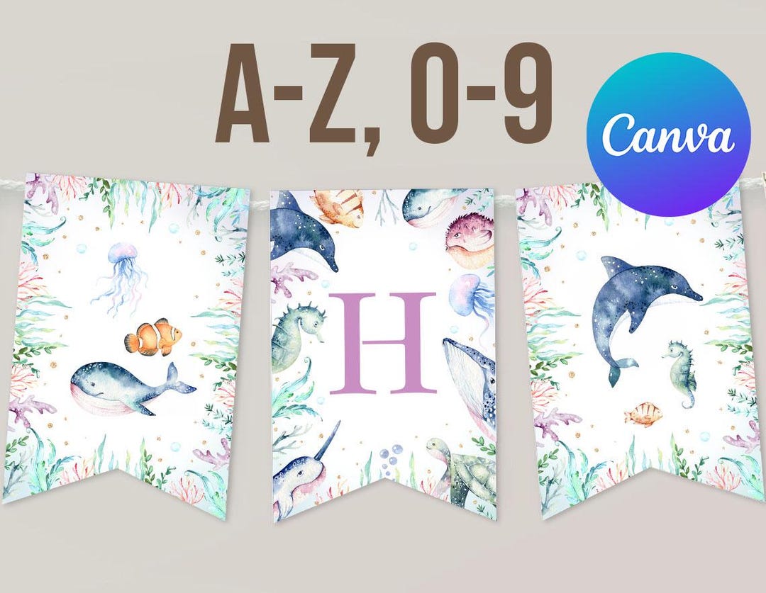 Printable Banner Letters Baby Shower Decoration Under the Sea Birthday ...