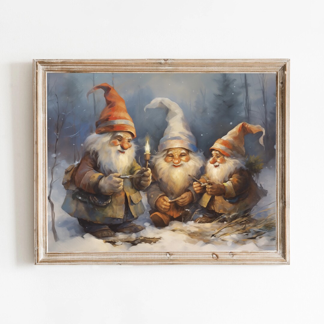 Merry Christmas Gnomes Wall Art Printable Xmas Home Decor Happy ...