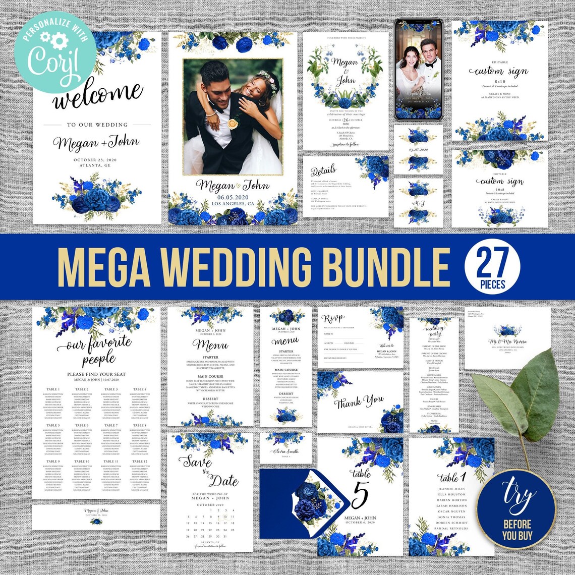 Wedding Invitation Suite Templates Set Printable Editable Digital ...