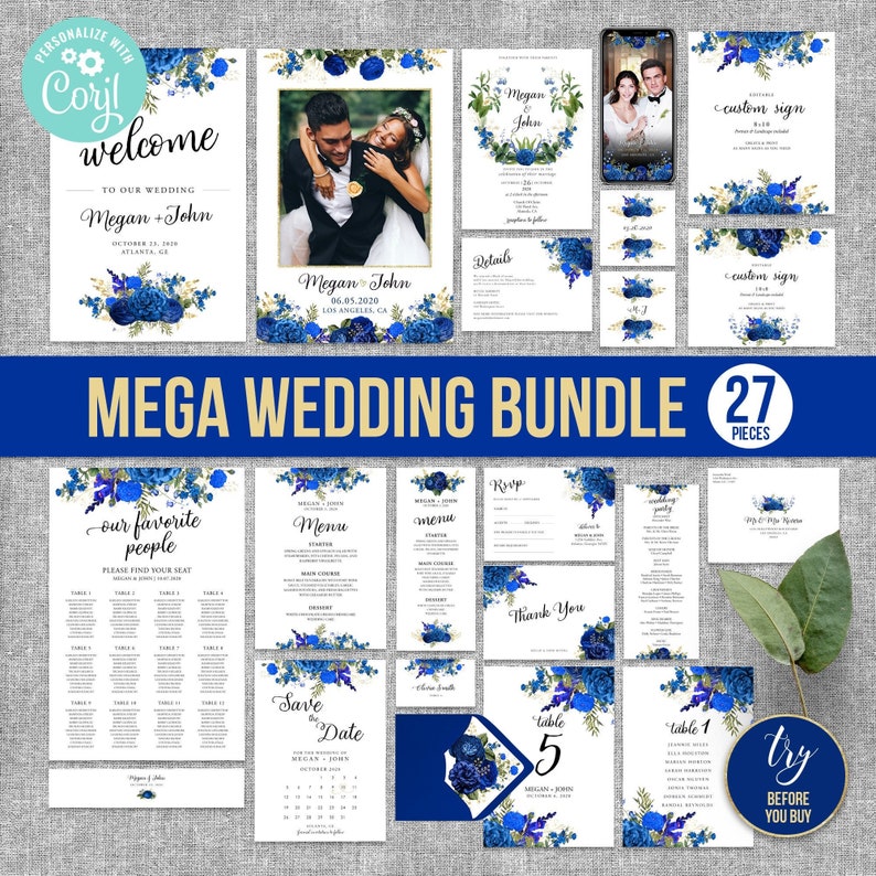 Wedding Invitation Suite Templates Set Printable Editable Digital ...