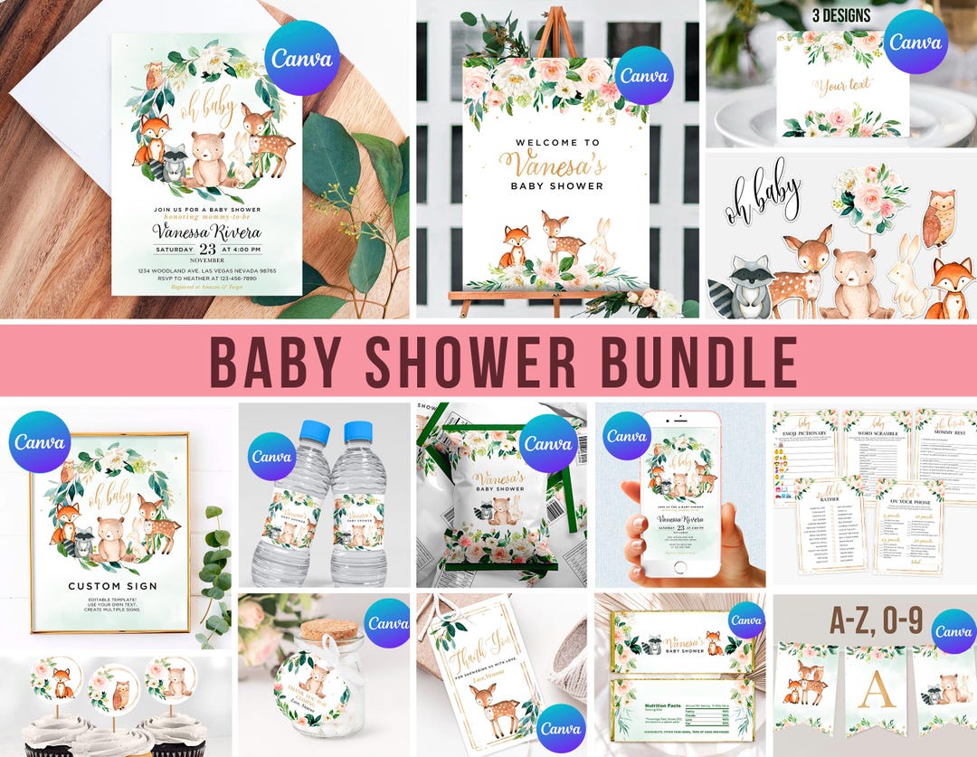Woodland Animals Baby Shower Party Decorations Bundle Oh Baby Forest ...