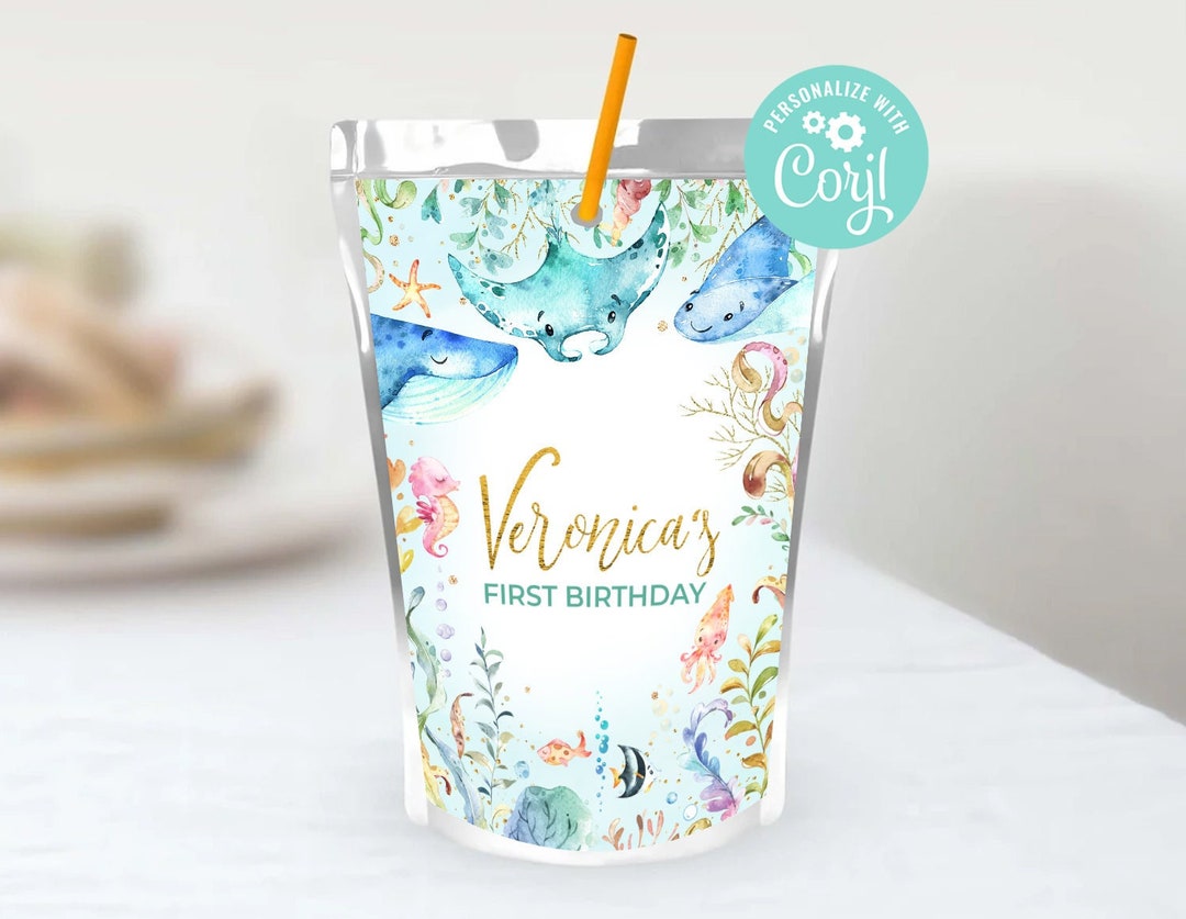 Ocean First Birthday Capri Sun Labels Girl Editable Template Under the ...