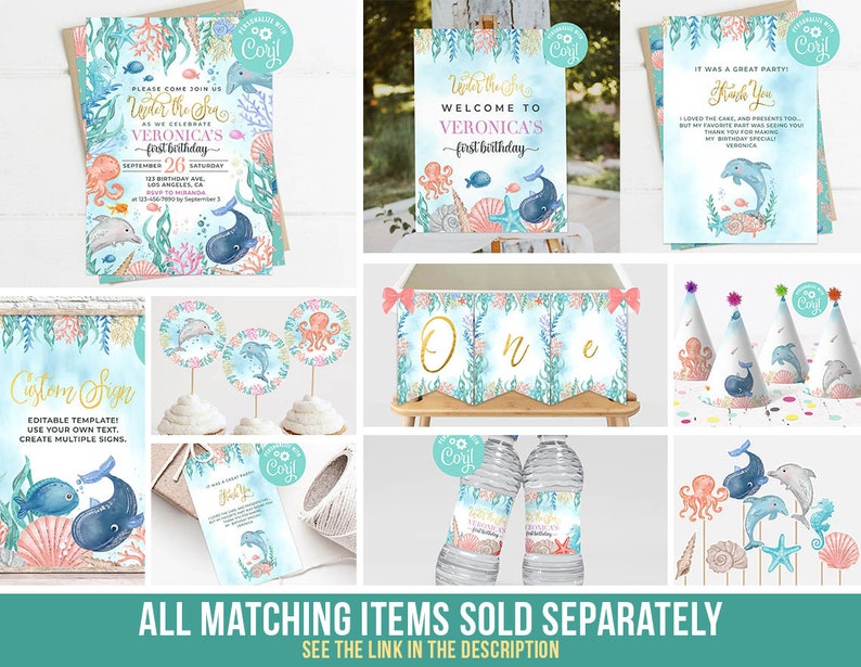 Printable Banner Letters A to Z Ocean First Birthday Girl - Etsy