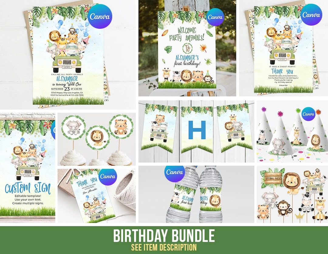 Safari First Birthday Party Decorations Bundle Wild Jungle Party ...