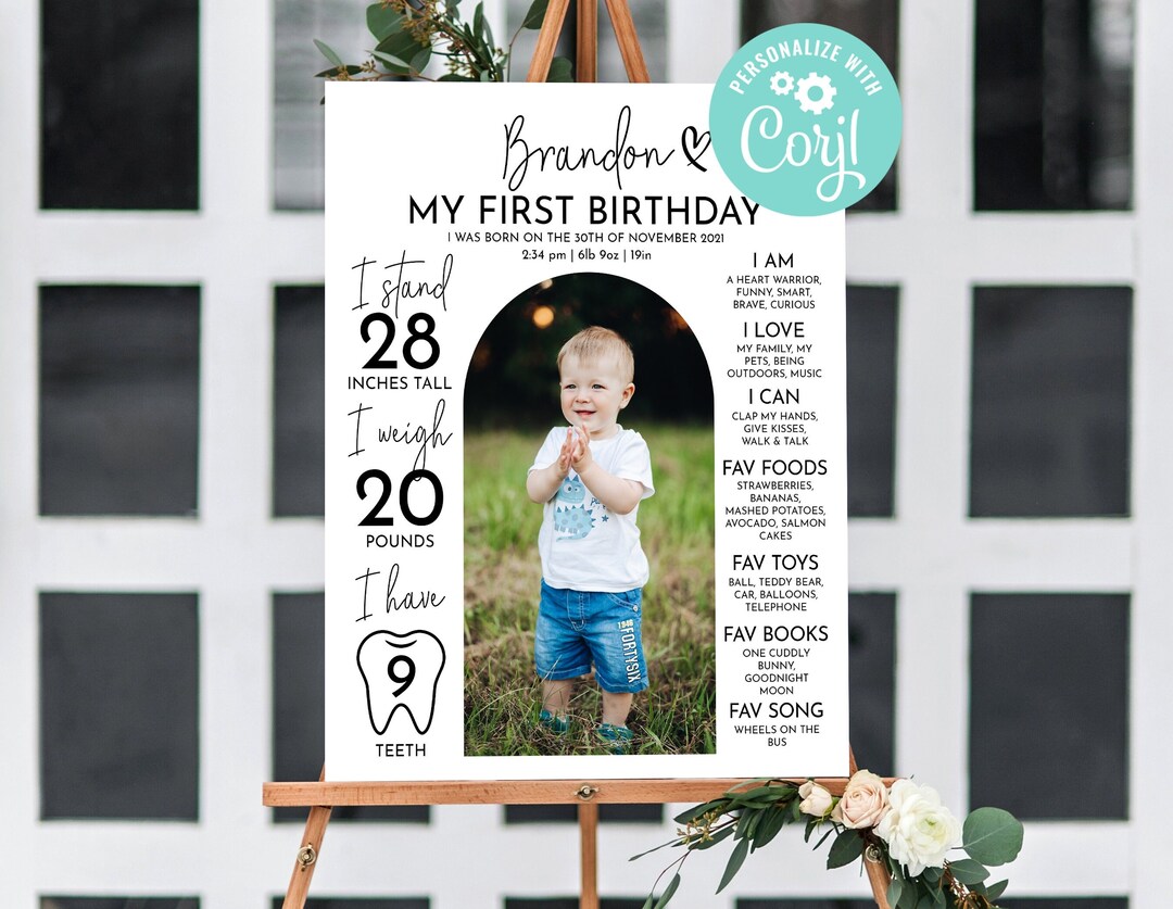 One Year Milestone Board Modern Minimalist Arch Template First Birthday ...