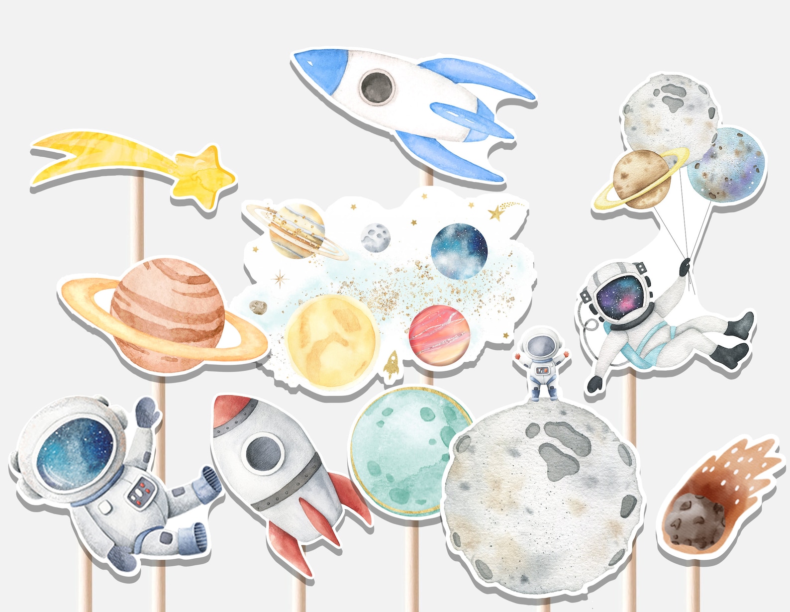 Outer Space Birthday Boy Centerpieces Astronaut Galaxy Rocket Gold Star ...