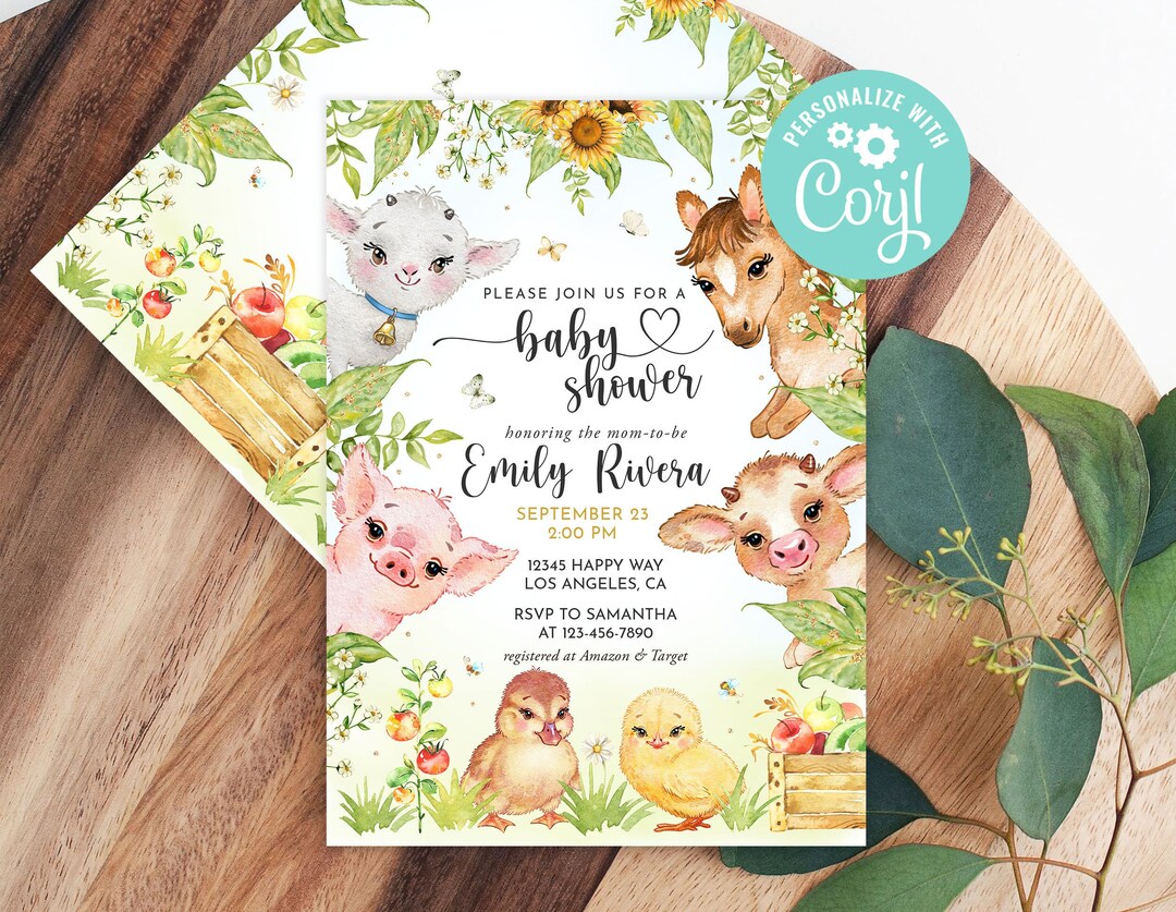 Farm Animals Baby Shower Invitation Cute Barn Animals Ranch - Etsy