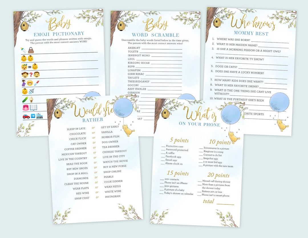 Set of 5 Baby Shower Boy Games Printable Party Decoration - Etsy