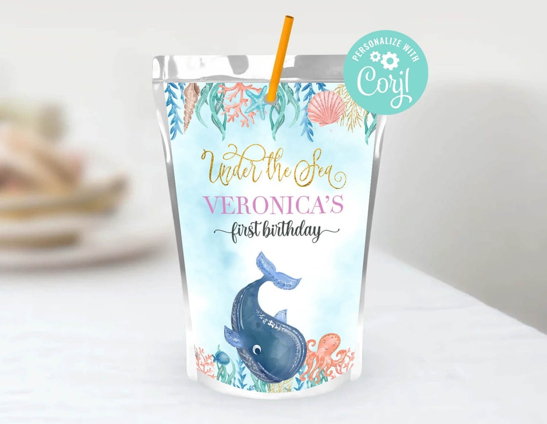 Ocean First Birthday Capri Sun Labels Girl Editable Template Under the ...
