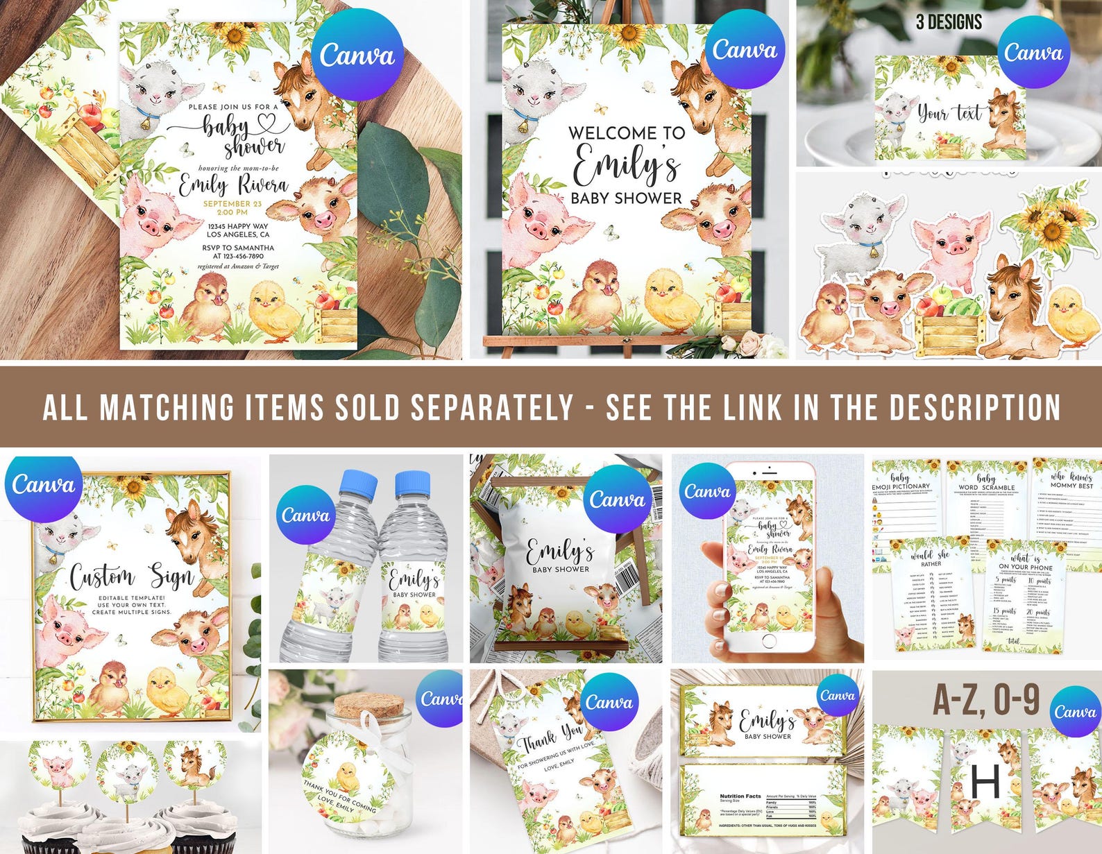 Farm Animals Baby Shower Food Labels Printable Cute Barn Animals Ranch ...
